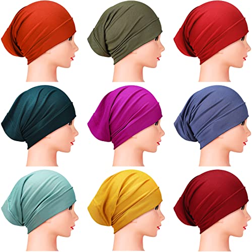9 Pieces Women's Under Scarf Muslin Hijab Cap Solid Color Hijab Cap Dreadlock Cap Unisex Dreadlock Hair Wrap Muslimah Hijab Tube Cap