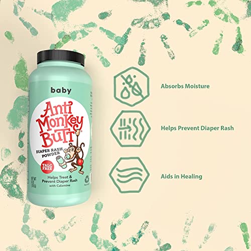 Anti Monkey Butt Baby Powder with Calamine, Prevents Diaper Rash and Absorbs Moisture, Talc Free, 6 Ounces