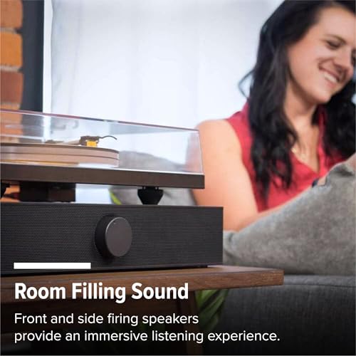 Andover Audio Spinbase Speaker System designed for Turntables; phono input, bluetooth, aux-in, Bass and Treble control, ISOGroove Anti-Feedback - (White)
