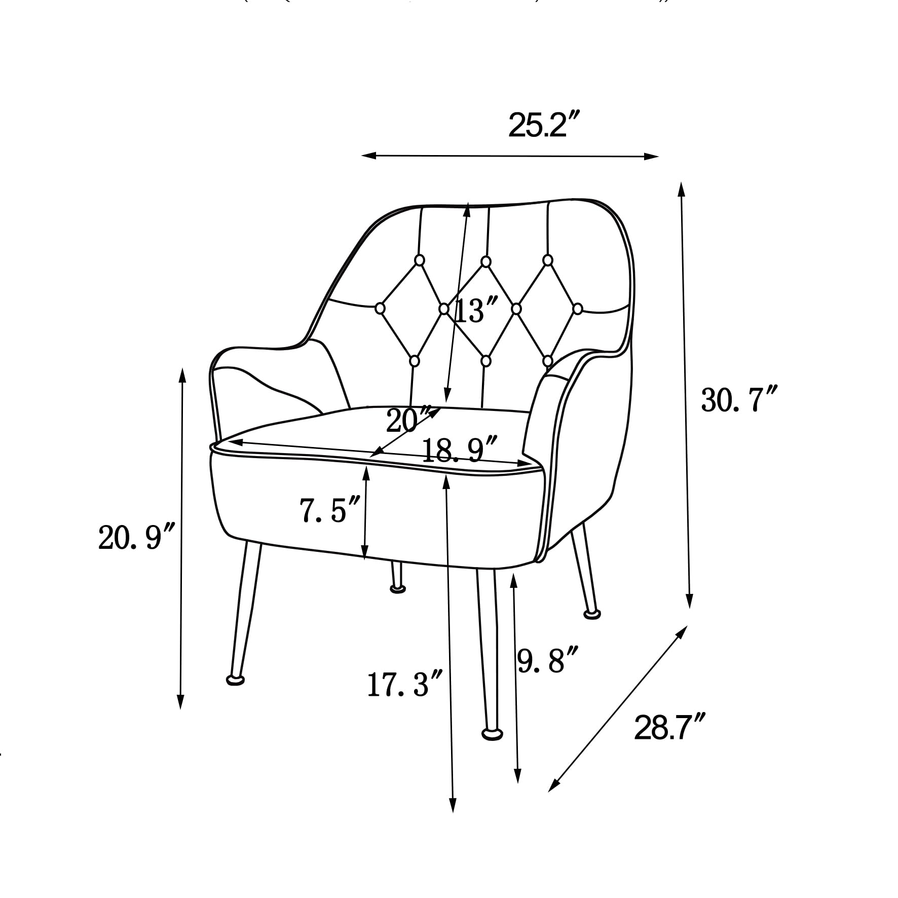 Mid Century Modern Accent Chair Button-Tufted Upholstered Comfy Chair with Linen Fabric Lounge Arm Chairs with Black Metal Legs for Living Room Bedroom (Dark Gray)