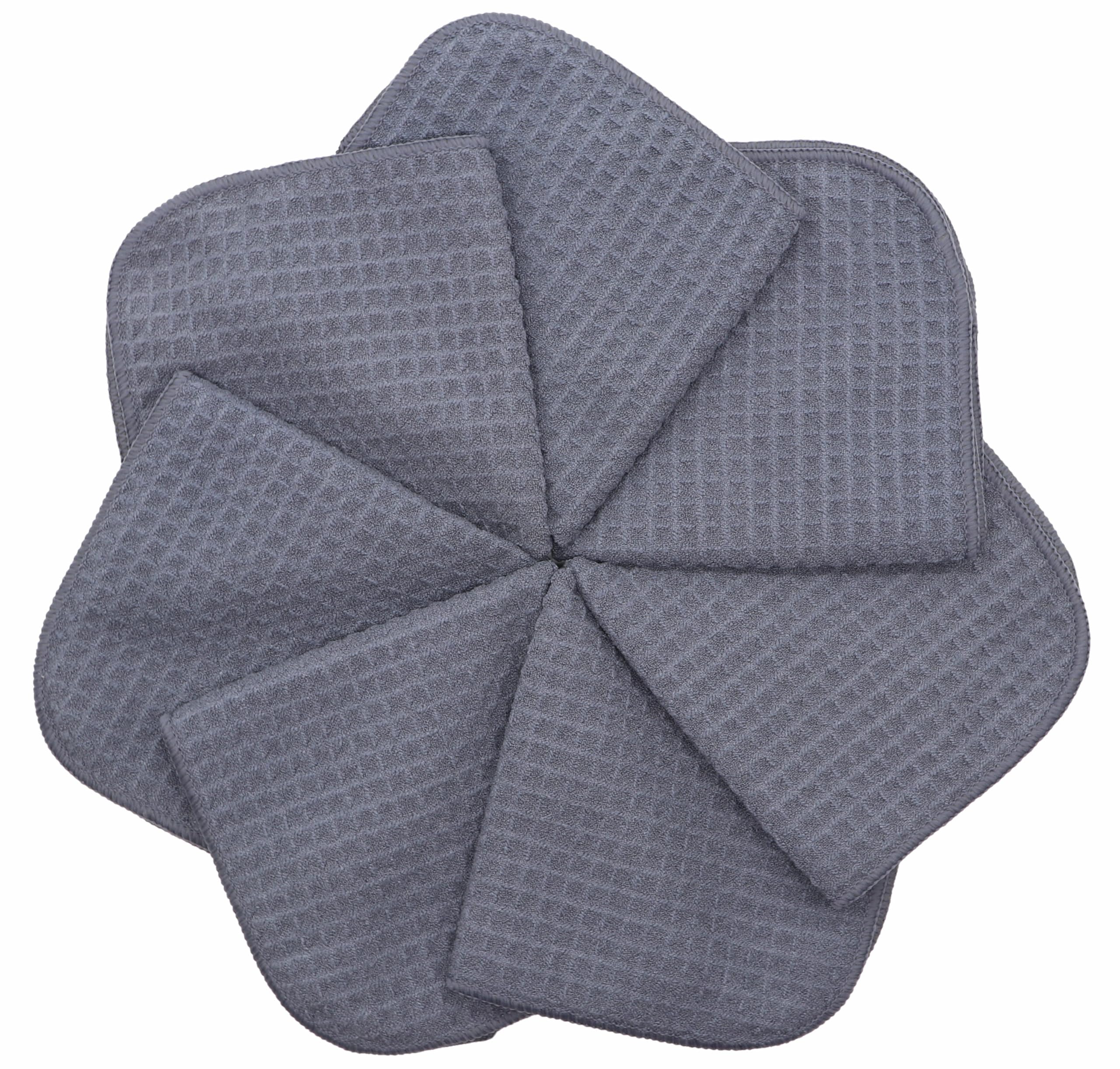 GQZLUCK Microfiber Cleaning Cloth Kitchen Dish Cloths Dish Rags, Odor Free Dish Cloths for Washing Dishes, Absorbent Waffle Weave Kitchen Washcloths 12Inch X 12Inch 7 Pack (Grey)
