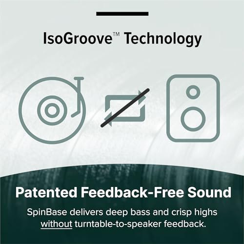 Andover Audio Spinbase Speaker System designed for Turntables; phono input, bluetooth, aux-in, Bass and Treble control, ISOGroove Anti-Feedback - (White)