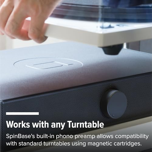Andover Audio Spinbase Speaker System designed for Turntables; phono input, bluetooth, aux-in, Bass and Treble control, ISOGroove Anti-Feedback - (White)