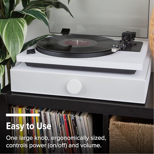 Andover Audio Spinbase Speaker System designed for Turntables; phono input, bluetooth, aux-in, Bass and Treble control, ISOGroove Anti-Feedback - (White)