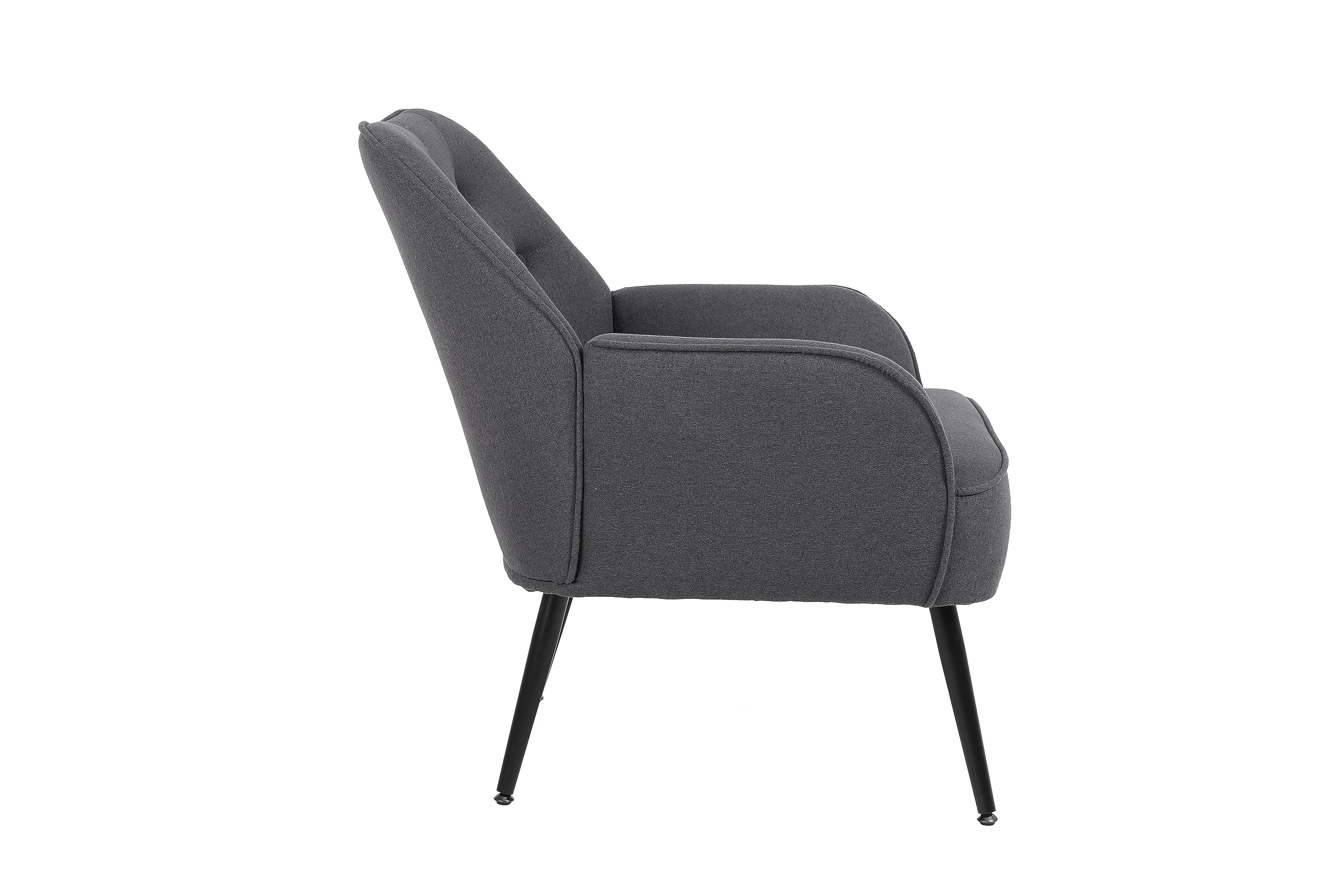 Mid Century Modern Accent Chair Button-Tufted Upholstered Comfy Chair with Linen Fabric Lounge Arm Chairs with Black Metal Legs for Living Room Bedroom (Dark Gray)