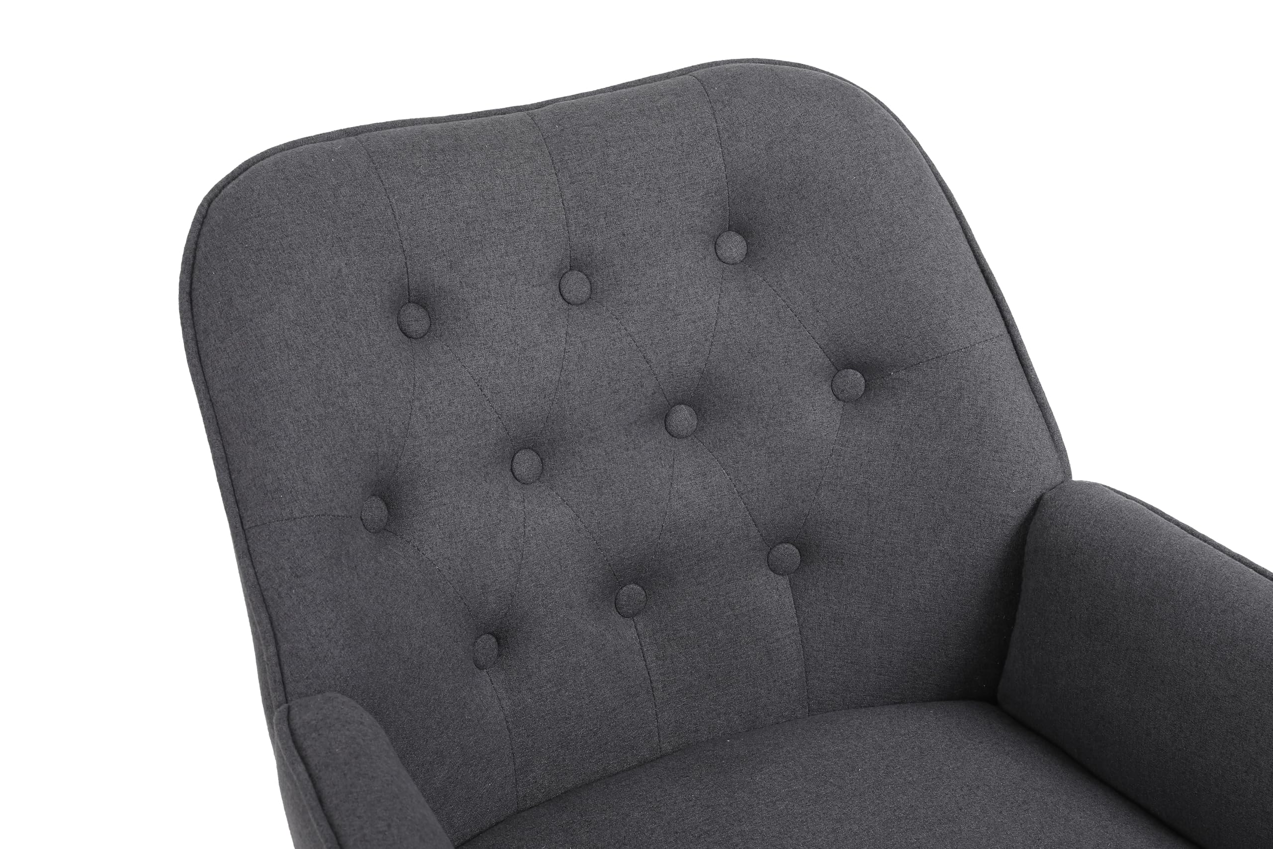 Mid Century Modern Accent Chair Button-Tufted Upholstered Comfy Chair with Linen Fabric Lounge Arm Chairs with Black Metal Legs for Living Room Bedroom (Dark Gray)