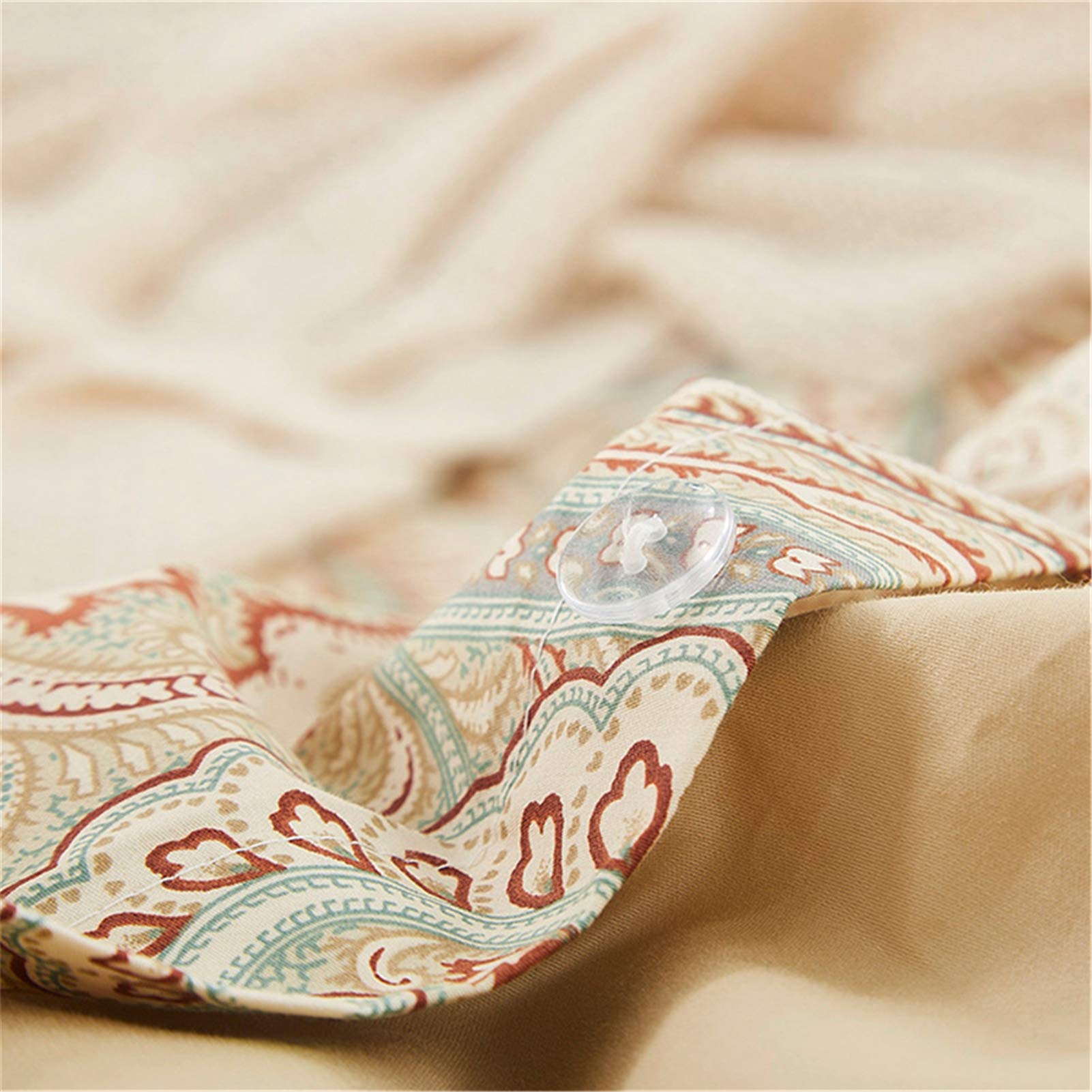 ABREEZE Cotton Damask Queen Duvet Cover Set Paisley Bedding Set 1 Duvet Cover with 2 Pillowcases 100% Egyptian Long-Staple Cotton Khaki,3pcs