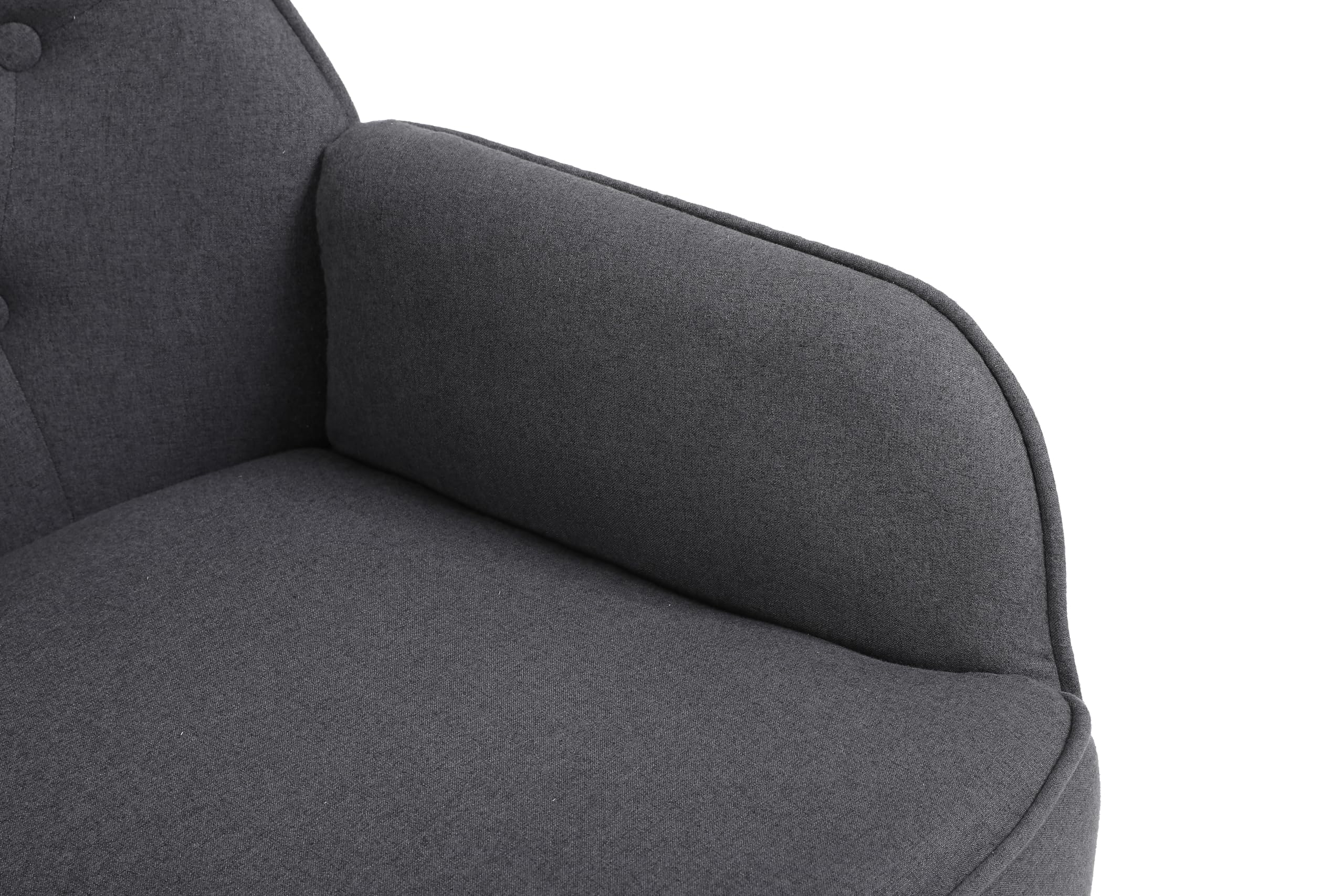 Mid Century Modern Accent Chair Button-Tufted Upholstered Comfy Chair with Linen Fabric Lounge Arm Chairs with Black Metal Legs for Living Room Bedroom (Dark Gray)