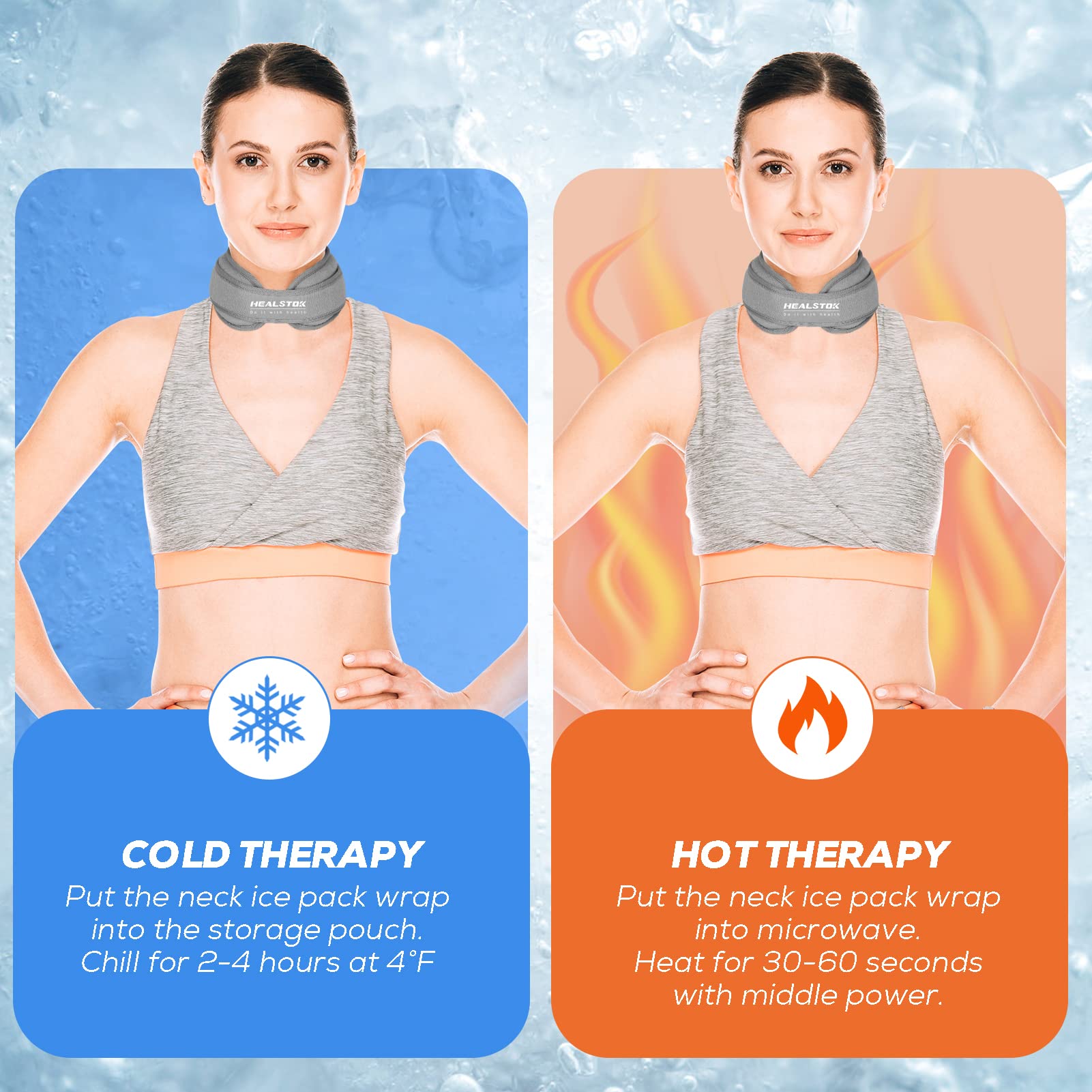 Neck Ice Pack Wrap,Cervical Ice Pack,Cold Compress Ice Packs for Neck Injuries Reusable Cold & Hot Therapy Adjustable Flexible Gel Migraine Ice Head Wrap for Neck Pressure (Grey)