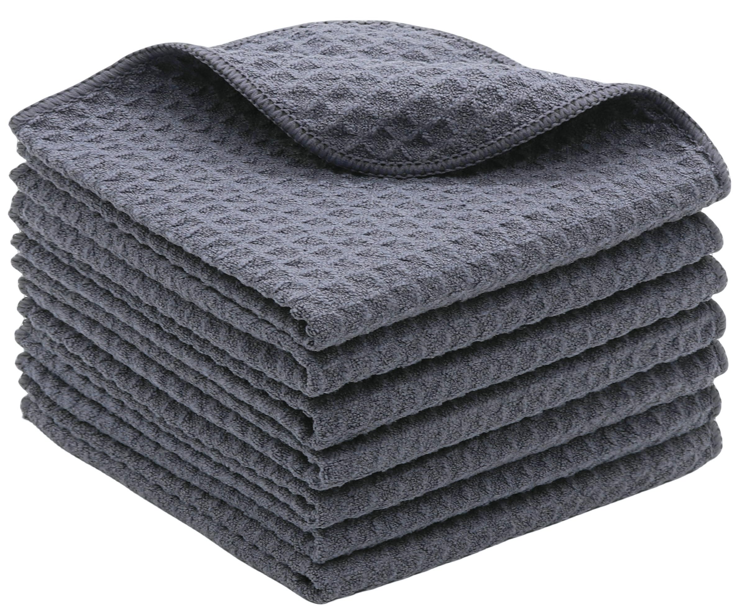 GQZLUCK Microfiber Cleaning Cloth Kitchen Dish Cloths Dish Rags, Odor Free Dish Cloths for Washing Dishes, Absorbent Waffle Weave Kitchen Washcloths 12Inch X 12Inch 7 Pack (Grey)