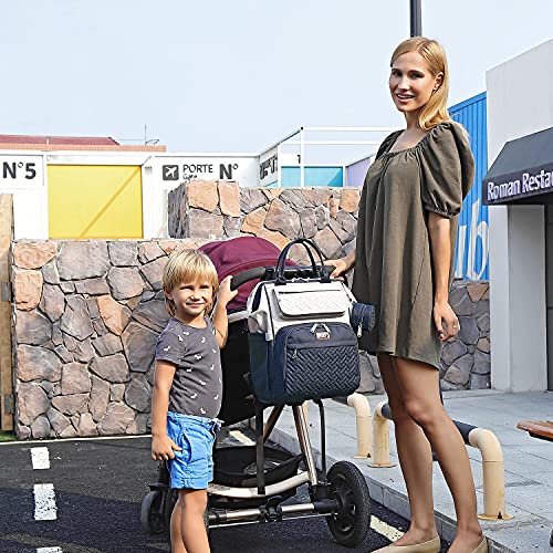 BabbleRoo Diaper Bag Backpack, Multifunction Large Bags with Changing Pad & Stroller Straps & Pacifier Case, Unisex Stylish Travel Back Pack Nappy Changing Bag for Moms Dads (Stone Gray & Blue)