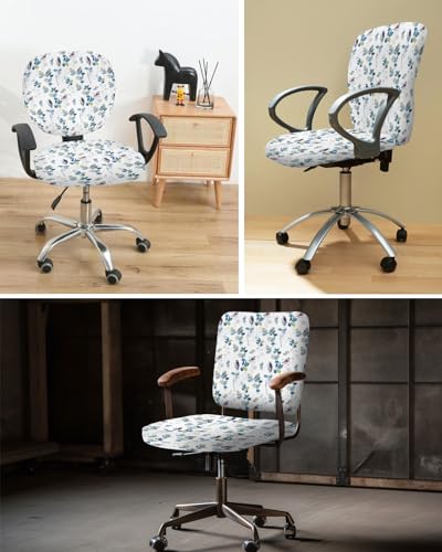 Leaves Birds Office Chair Cover Stretchable Computer Chair Seat Cover Backrest Slipcovers, Stretchable Rotating Desk Chair Seat Cushion Split Protectors Farmhouse Country Rustic Botanical Plant