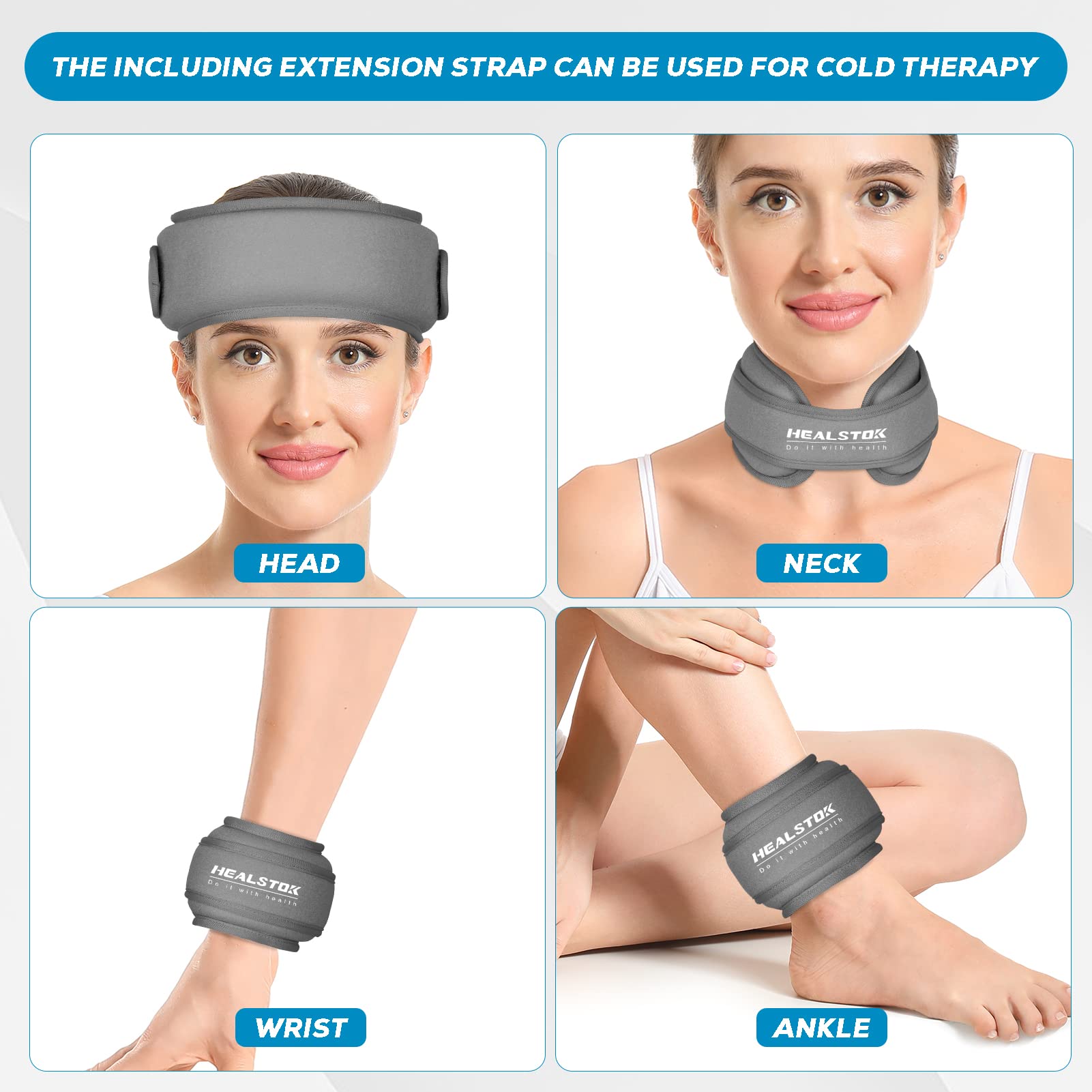 Neck Ice Pack Wrap,Cervical Ice Pack,Cold Compress Ice Packs for Neck Injuries Reusable Cold & Hot Therapy Adjustable Flexible Gel Migraine Ice Head Wrap for Neck Pressure (Grey)