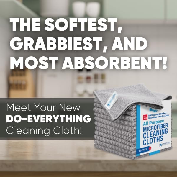 12" x 12" MW Pro Multi-Surface Microfiber Cleaning Cloths | Gray - 12 Pack | Premium Microfiber Towels for Cleaning Glass, Kitchens, Bathrooms, Automotive, Supplies & Products