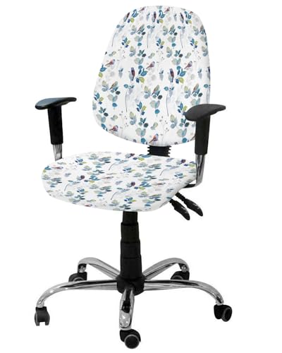 Leaves Birds Office Chair Cover Stretchable Computer Chair Seat Cover Backrest Slipcovers, Stretchable Rotating Desk Chair Seat Cushion Split Protectors Farmhouse Country Rustic Botanical Plant