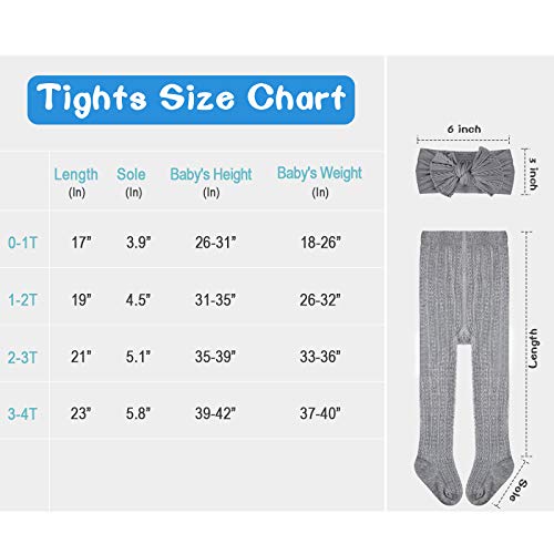 3 Pairs Baby Girls Tights Cable Knit Leggings Stockings and Bow Headbands (Black, White, Grey, Red, 0-12 Months)