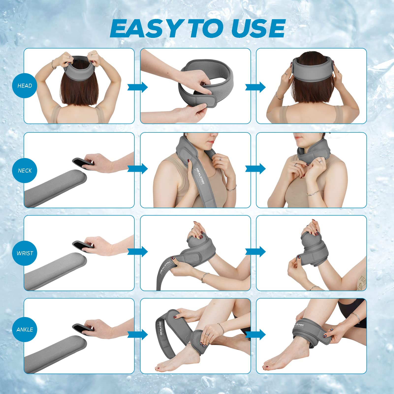 Neck Ice Pack Wrap,Cervical Ice Pack,Cold Compress Ice Packs for Neck Injuries Reusable Cold & Hot Therapy Adjustable Flexible Gel Migraine Ice Head Wrap for Neck Pressure (Grey)