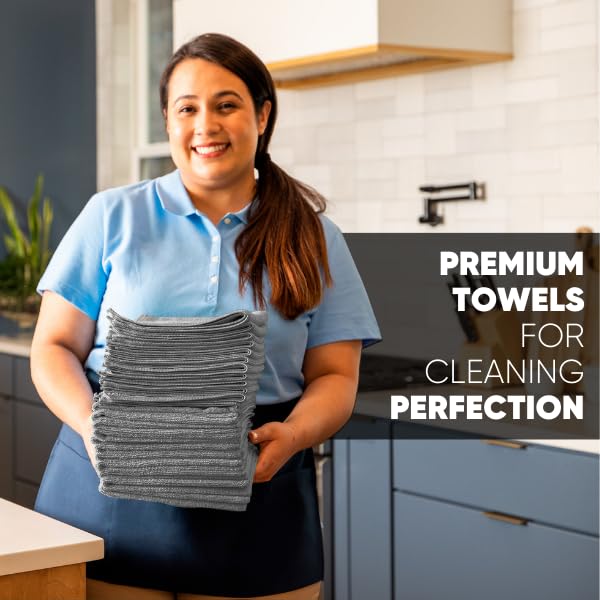 12" x 12" MW Pro Multi-Surface Microfiber Cleaning Cloths | Gray - 12 Pack | Premium Microfiber Towels for Cleaning Glass, Kitchens, Bathrooms, Automotive, Supplies & Products
