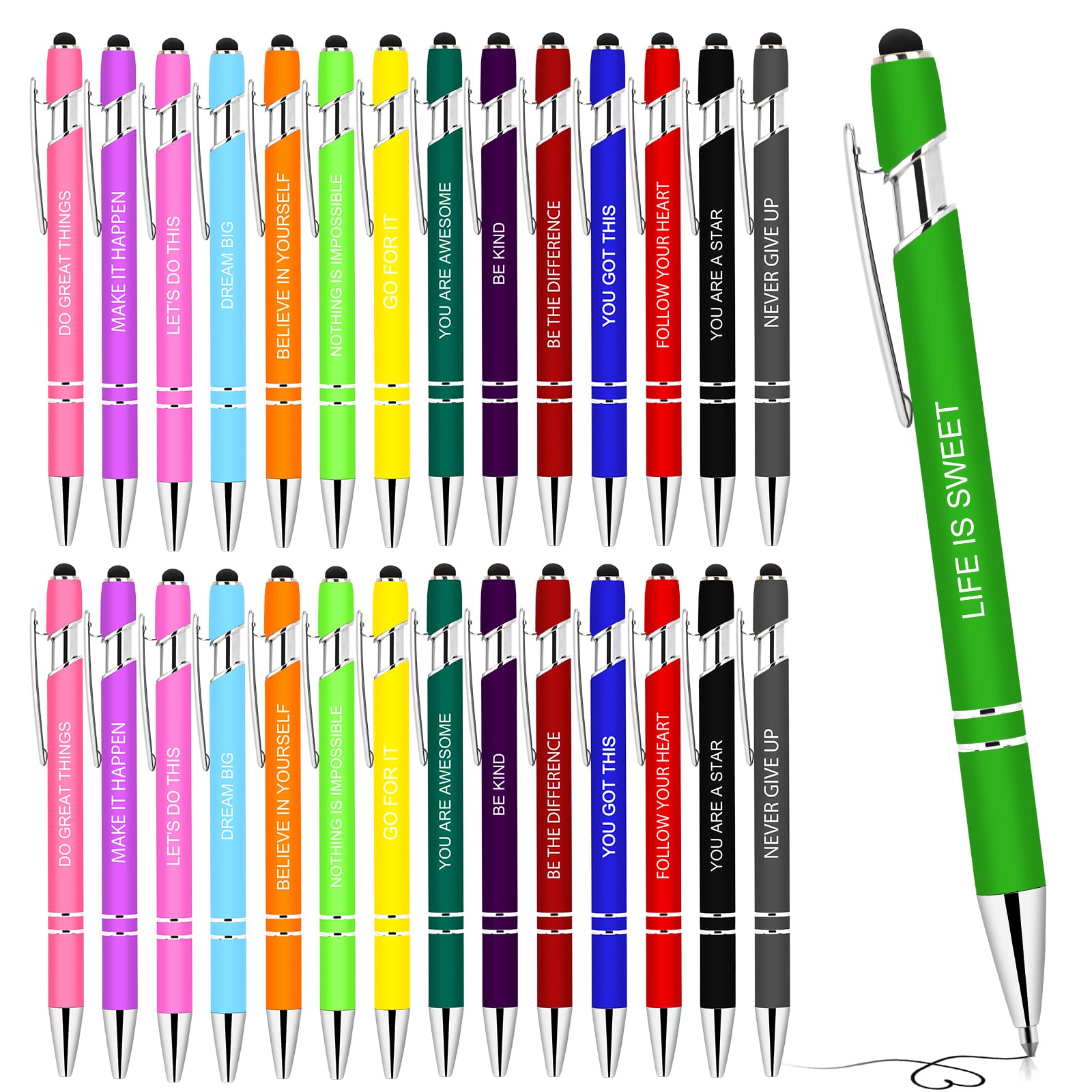 SUPWISER 30 Pieces Inspirational Pens, Motivational Quotes Ballpoint Pen Christian Funny Screen Touch Stylus Pens Inspirational Gifts for Women Colleagues Co-Workers, Black Ink