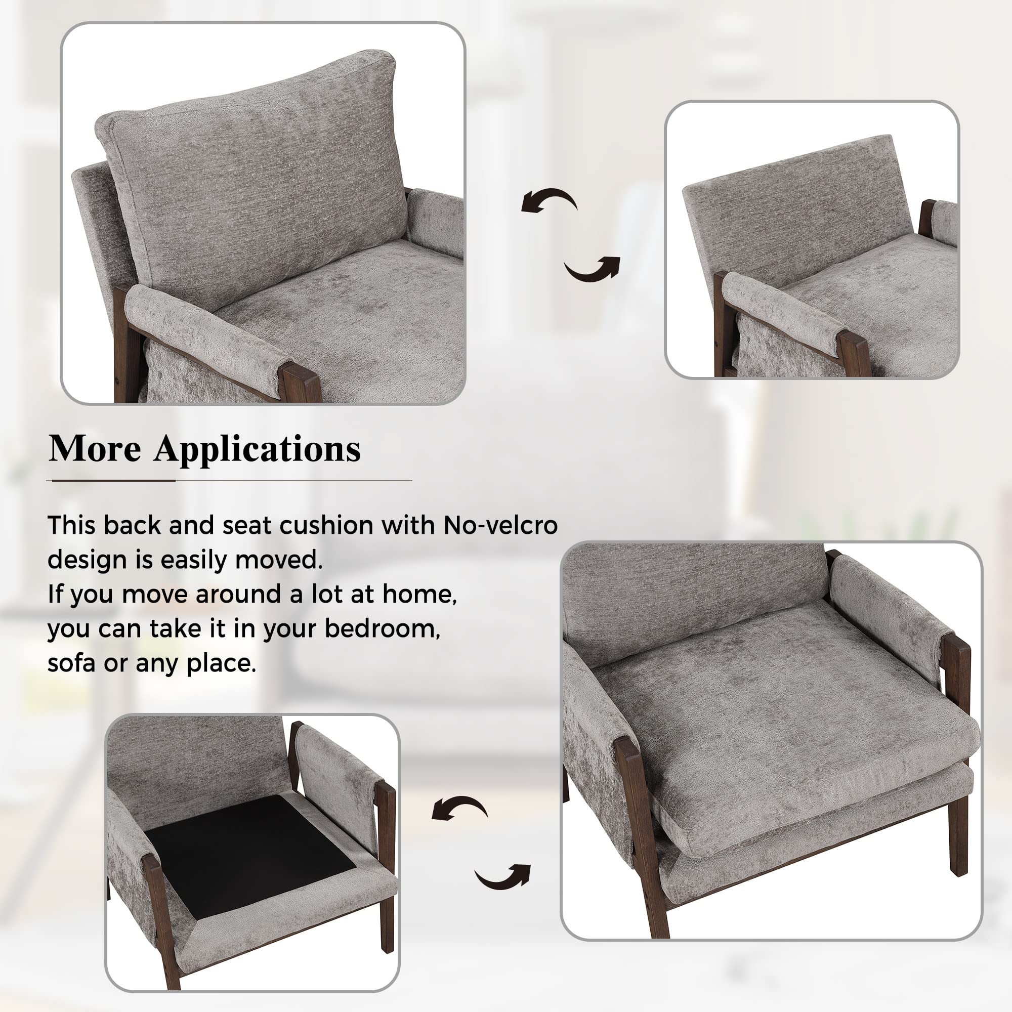 LIADTOP Mid Century Modern, Velvet Upholstered Accent Rubber Wood Frame,Comfy Reading Chair for Bedroom,Single Armchair for Living Room Office Apartment,Grey