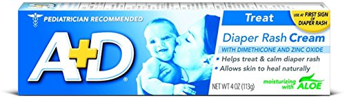 A+D Zinc Oxide Diaper Rash Treatment Cream, Dimenthicone 1%, Zinc Oxide 10%, Easy Spreading Baby Skin Care, 4 Ounce Tube (Pack of 4) (Packaging May Vary)