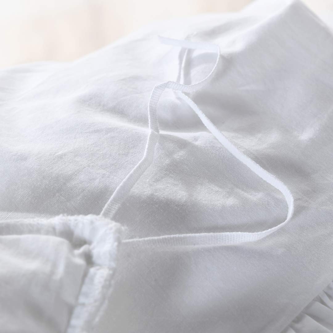 QSH White Shabby Ruffle Duvet Cover Full Size,Washed Cotton Farmhouse Boho Chic Aesthetic Cute Bedding Comforter Quilt Cover 3 Pieces Ultra Soft and Breathable Zipper Closure & Corner Ties