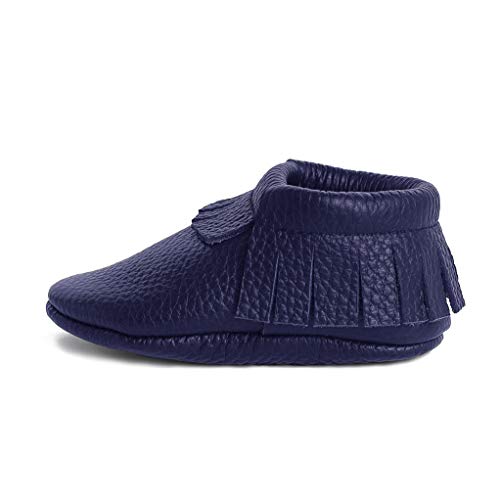 Fringe Baby Moccasins (Italian Leather) Baby Moccasins Soft Sole Baby Shoes Newborns, Infants & Toddlers - Handmade Genuine Leather Baby Moccasins Fringes Boys & Girl (Navy Blue, Numeric_6_Point_5)