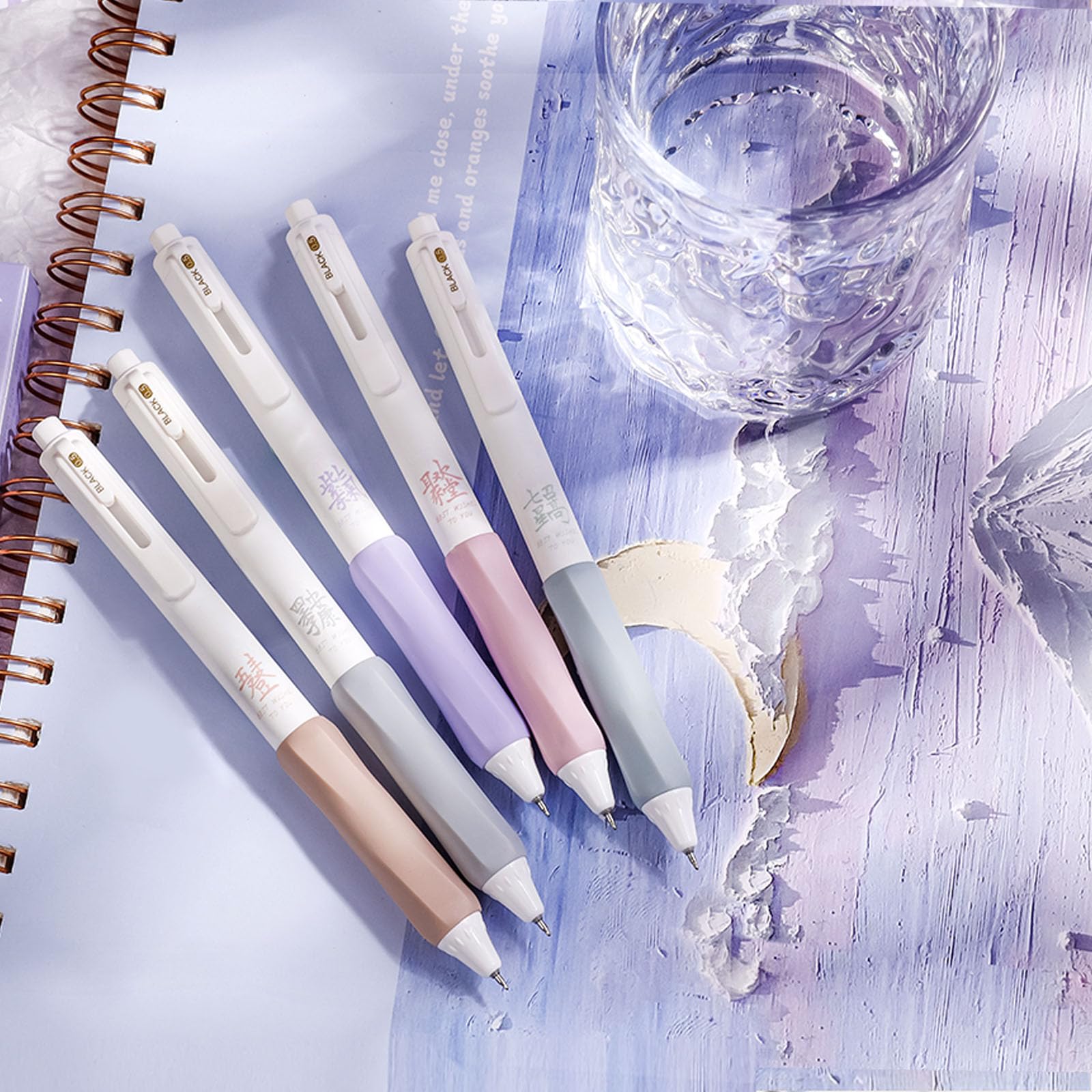 ITAWIXS Aesthetic Gel Ink Pens 6Pcs 0.5mm Silent Retractable Black Ink Pens Comfort Grip Quick Dry Ink Pen Fine Point Smooth Writing Cute School Supplies for Journaling Notetaking