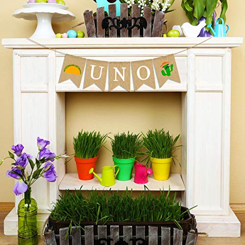 Rainlemon UNO High Chair Banner Mexican Cinco De Mayo Jute Burlap Taco Cactus Baby 1st Birthday Party Fiesta Decoration