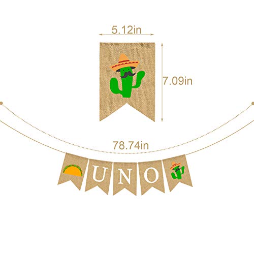 Rainlemon UNO High Chair Banner Mexican Cinco De Mayo Jute Burlap Taco Cactus Baby 1st Birthday Party Fiesta Decoration