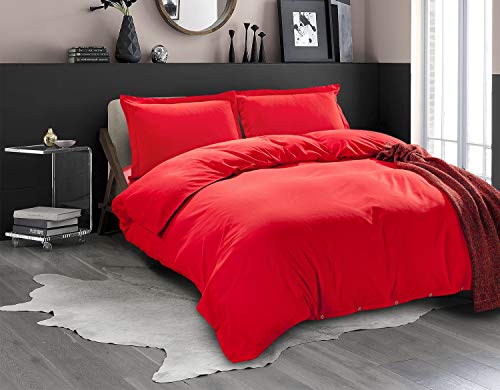 Elegant Comfort Luxury 3-Piece Duvet Cover Set - 1500 Premium Hotel Quality Microfiber Hotel Collection - Comforter Cover with Button Closure and Shams, Full/Queen, Red