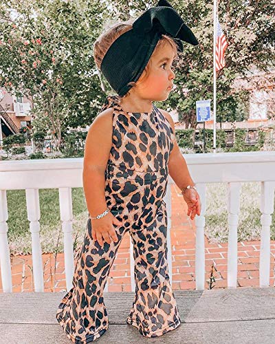 Kid Toddler Baby Girl Spring Summer Sleeveless Backless Romper One Piece Leopard Printed Jumpsuit Bell-Bottomed Flare Pants