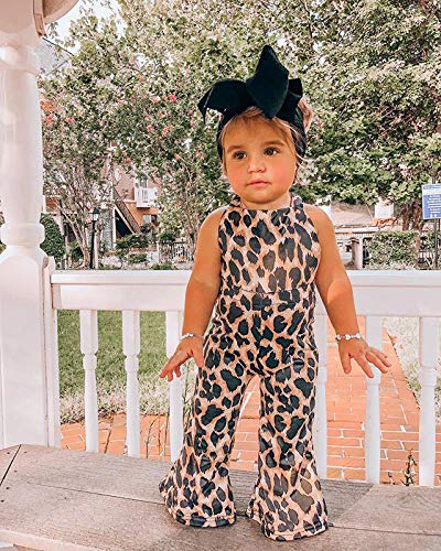 Kid Toddler Baby Girl Spring Summer Sleeveless Backless Romper One Piece Leopard Printed Jumpsuit Bell-Bottomed Flare Pants