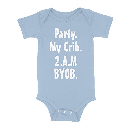 Luxxology Party 2AM. My Crib. BYOB Baby Infant Bodysuit, Light Blue 6M