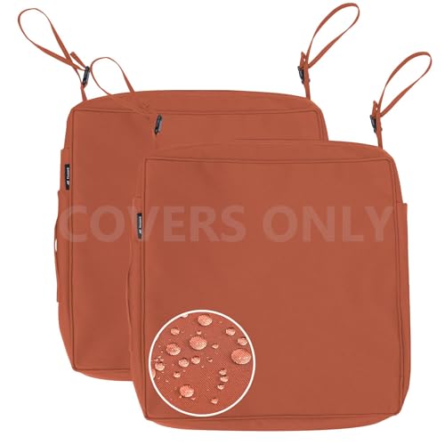 Favoyard Patio Chair Cushion Cover 24 x 24 Inch Waterproof Outdoor Seat Cushions for Patio Furniture 3-Year Color Fastness Pads with Handle and Adjustable Straps Set of 2, Spice