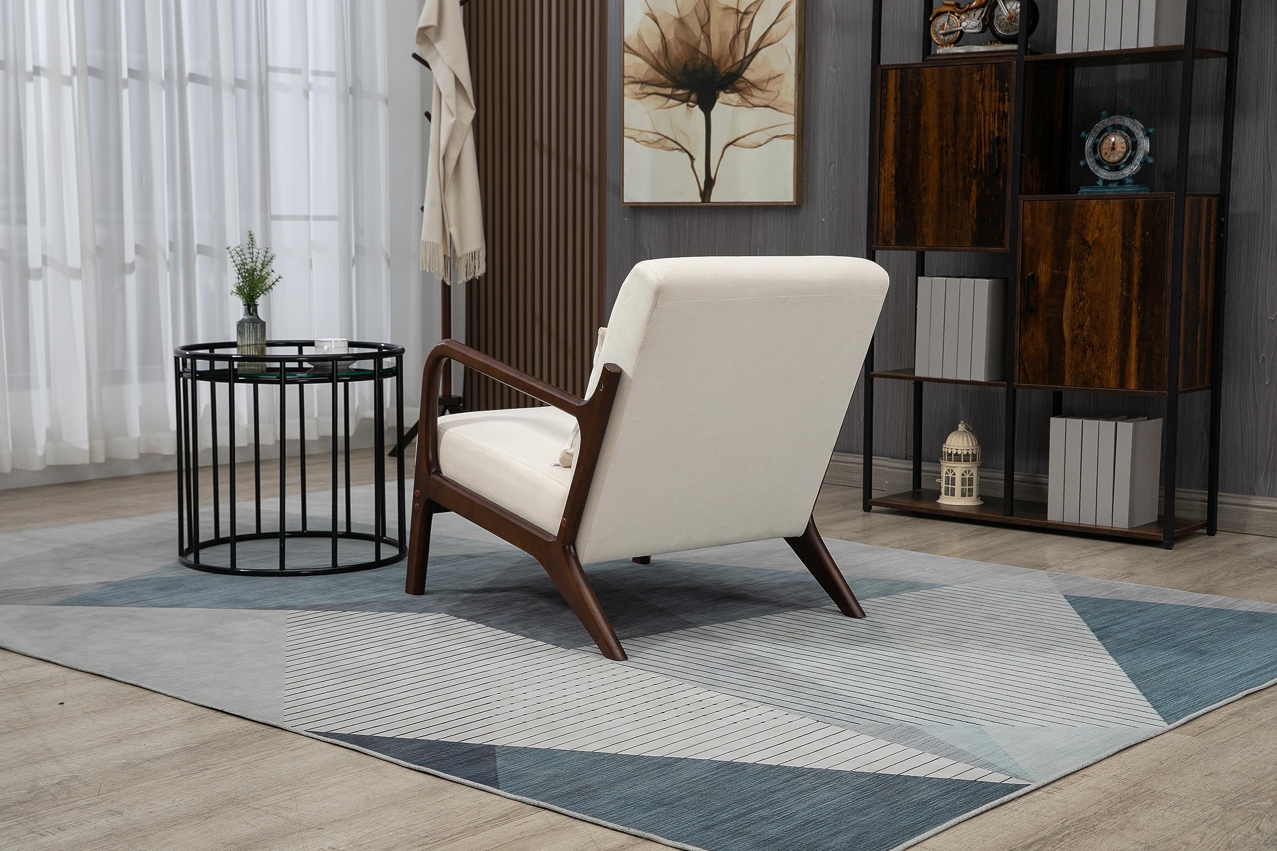 Prohon Mid Century Accent Solid Wood Frame & Waist Cushion, Comfy Upholstered Living Room Chairs, Lounge Reading Armchair for Bedroom Sunroom, Easy Assembly, White