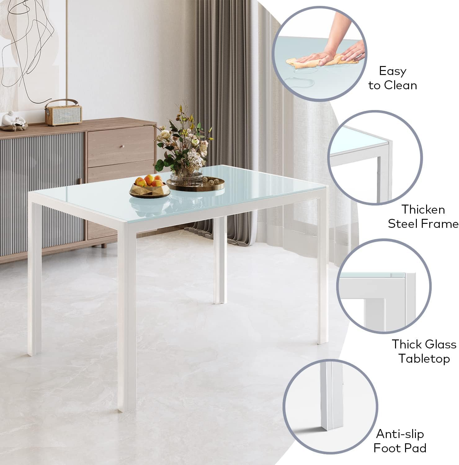 Gizoon Glass Dining Table Sets for 6, 7 Piece Kitchen Table and Chairs Set for 6 Person, PU Leather Modern Dining Room Sets for Home, Kitchen, Living Room