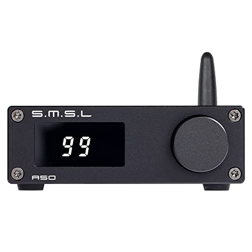 S.M.S.L A50 Stereo Audio Amplifier, 100W x 2 Mini Hi-Fi 2 Channel Class D AMP Receiver, TPA3116*2 Bluetooth 5.0 Bass and Treble 2.0 CH for Home Speakers with Remote Control