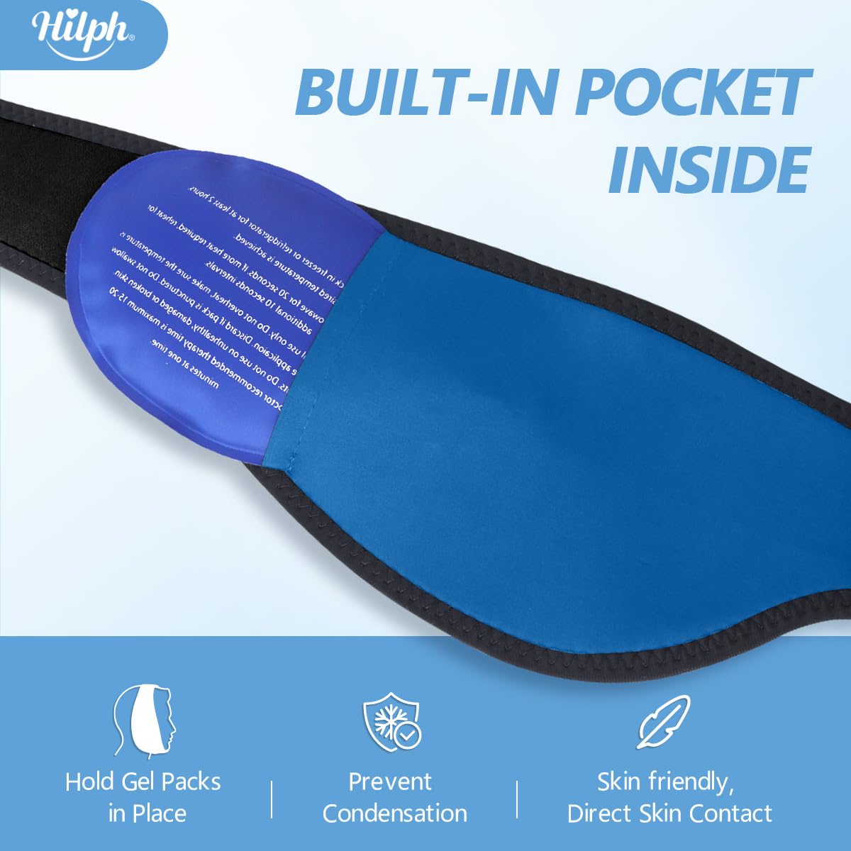 Hilph Wisdom Teeth Recovery Ice Pack Head Wrap. Adjustable Jaw Strap with 4 Replacement Hot Cold Packs for Dental, Chin, TMJ Relief, Oral Surgery, Tooth Extraction & Teeth Removed, Tonsillectomy Blue