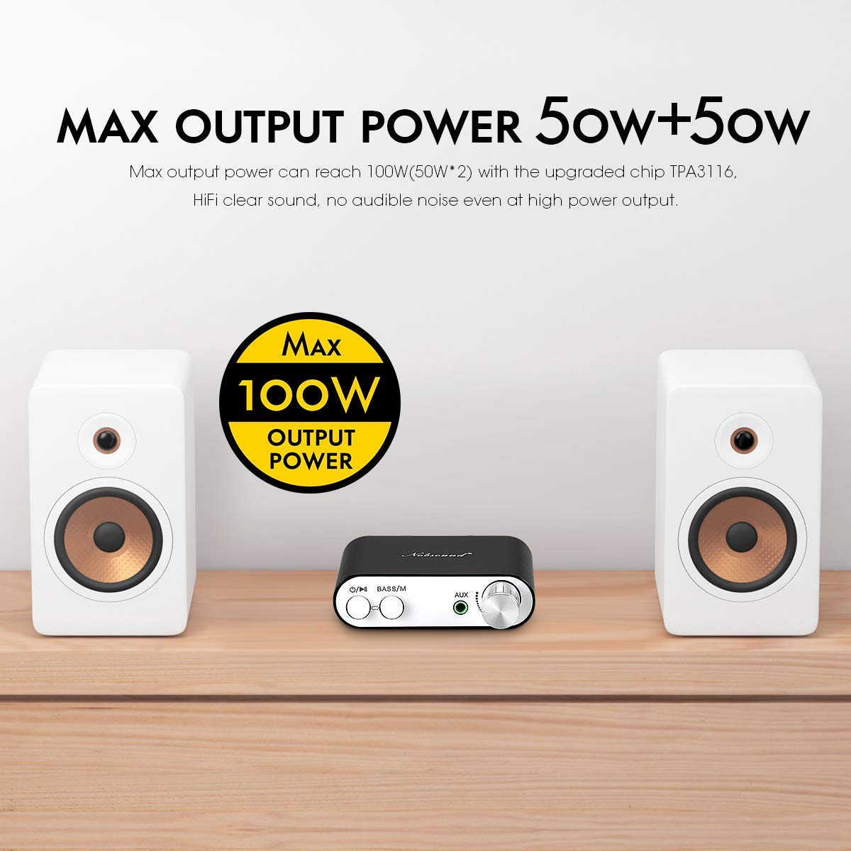 Nobsound NS-10G Bluetooth 5.0 2 Channel Power Amplifier HiFi Stereo Audio Mini Amp Wireless Receiver 50Wx2 for Home Speaker with USB & Bass Sound Effect (Black)