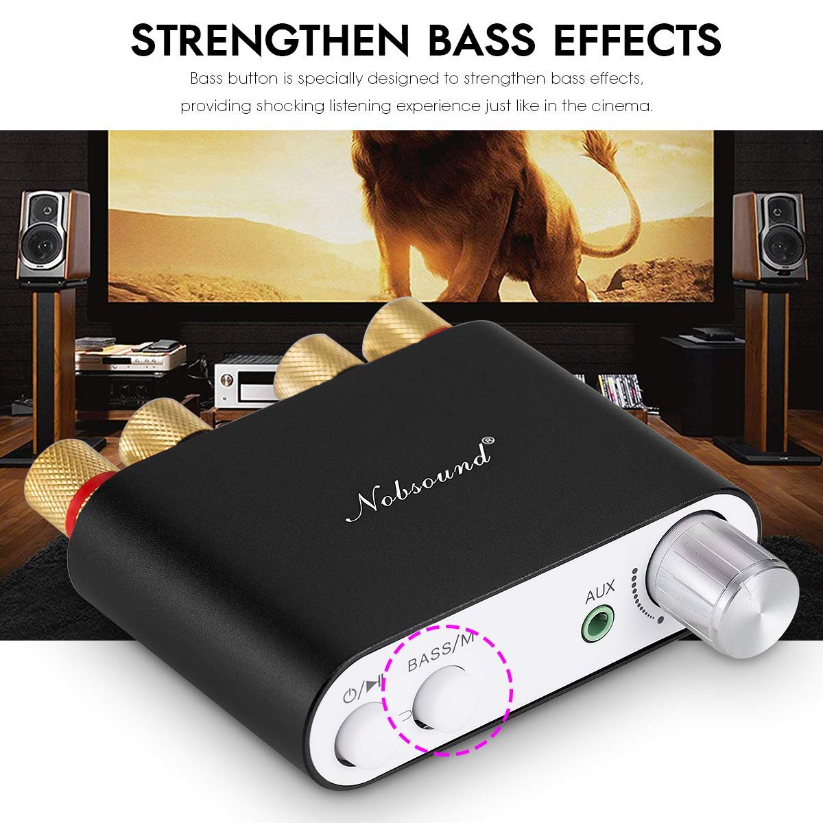 Nobsound NS-10G Bluetooth 5.0 2 Channel Power Amplifier HiFi Stereo Audio Mini Amp Wireless Receiver 50Wx2 for Home Speaker with USB & Bass Sound Effect (Black)