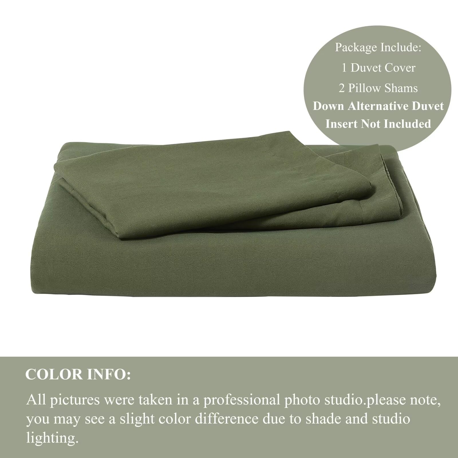 VClife Modern Army Green Duvet Cover King Size Comforter Cover Sets Soft Breathable Washed Microfiber Bedding Duvet Cover Sets 3 Pieces Simple Solid Bedding Duvet Cover with Zipper Closure 104" x 90"