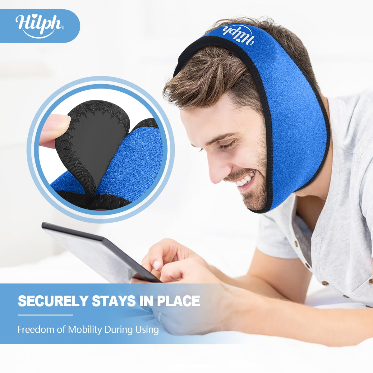 Hilph Wisdom Teeth Recovery Ice Pack Head Wrap. Adjustable Jaw Strap with 4 Replacement Hot Cold Packs for Dental, Chin, TMJ Relief, Oral Surgery, Tooth Extraction & Teeth Removed, Tonsillectomy Blue