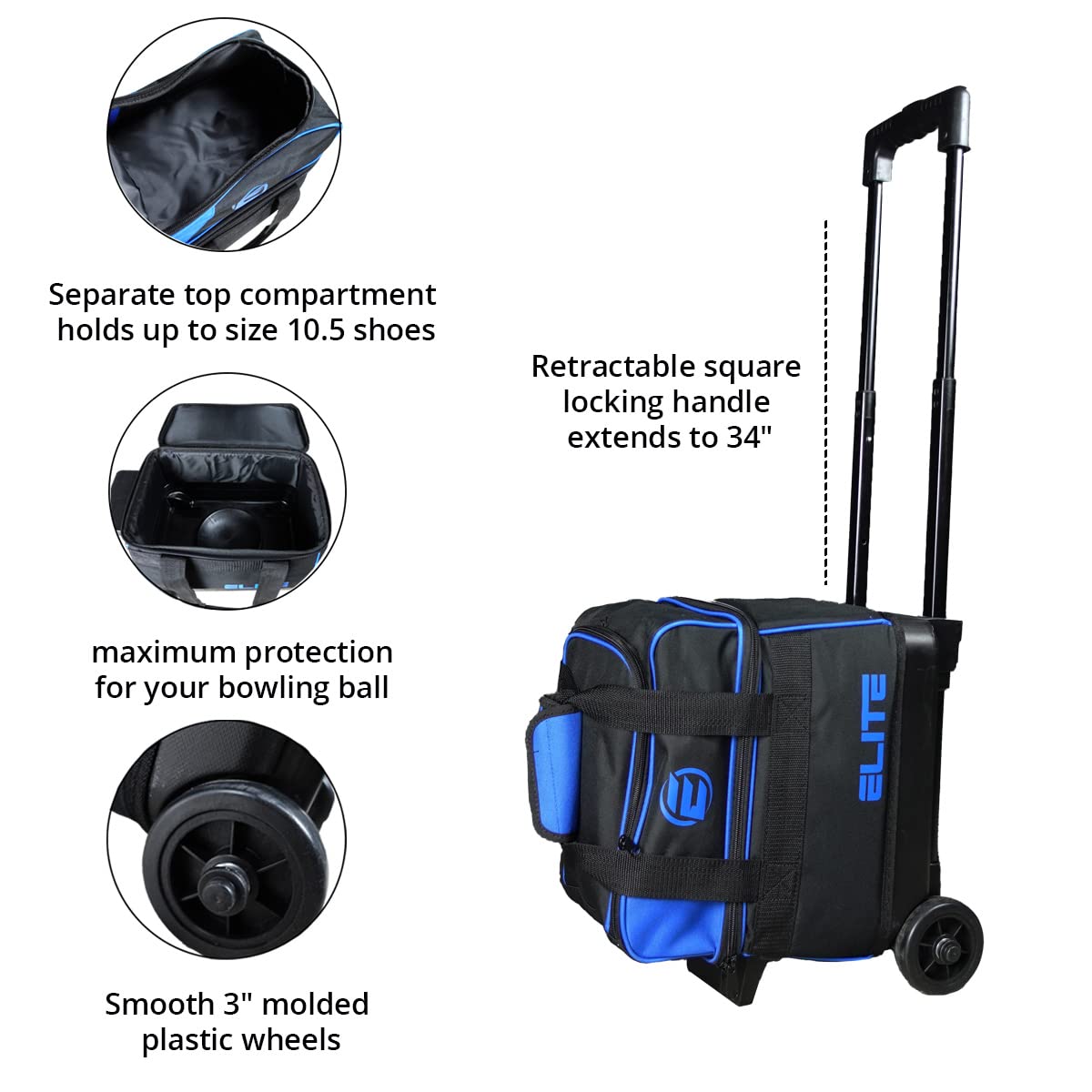 ELITE Basic Single 1 Ball Roller Bowling Bag with Rolling Wheels Holds Bowling Shoes up to US Size 10.5 Mens (Pink)