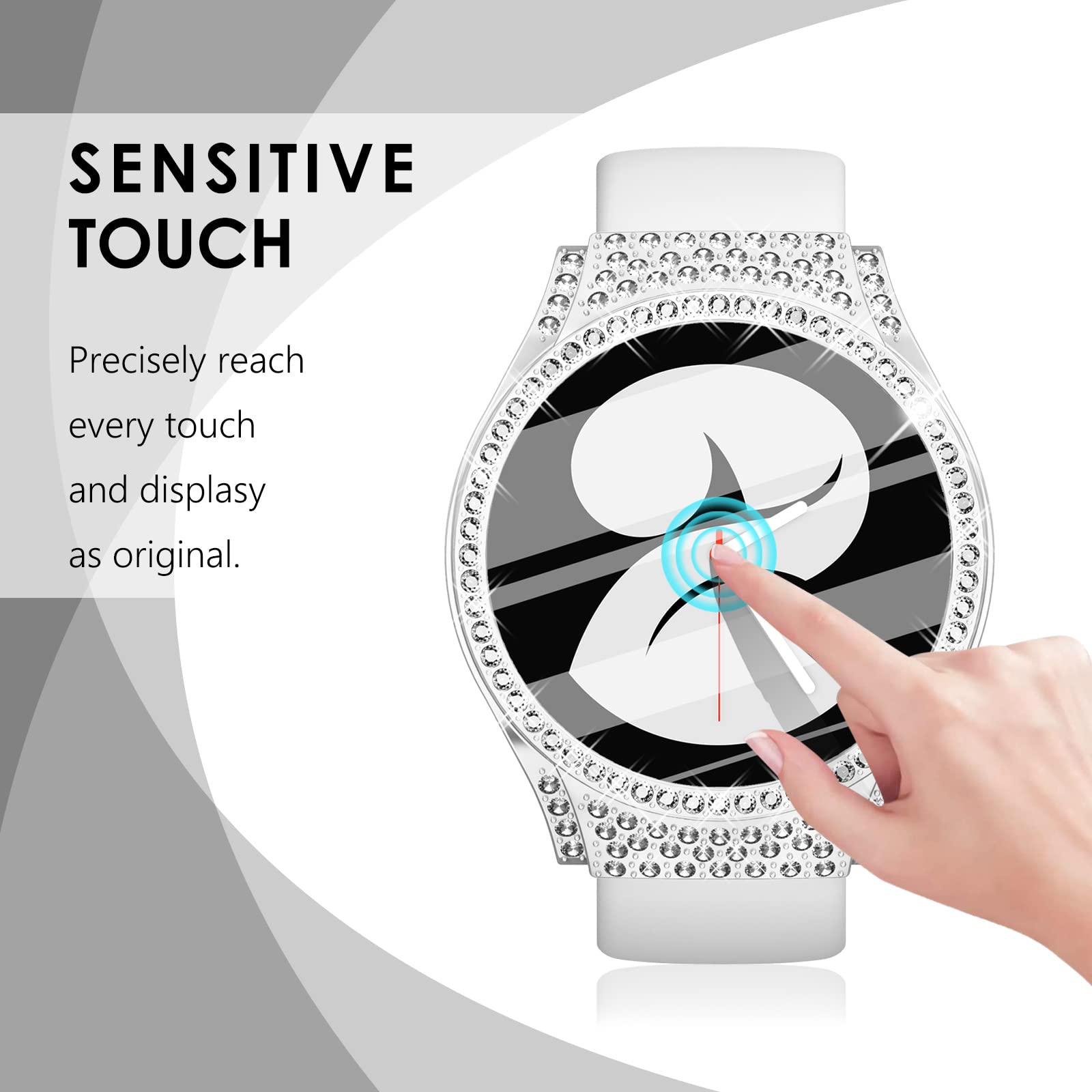 Wingle Bling Galaxy Watch 4 Case Compatible for Samsung Galaxy Watch 4 40mm Screen Protector, 4-Pack Soft TPU Full Protective Cover Crystal Diamonds Bumper Case (Black/Silver/Rose Gold/Pink)