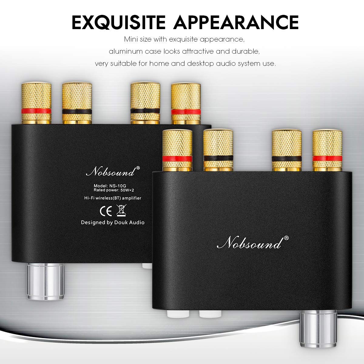 Nobsound NS-10G Bluetooth 5.0 2 Channel Power Amplifier HiFi Stereo Audio Mini Amp Wireless Receiver 50Wx2 for Home Speaker with USB & Bass Sound Effect (Black)