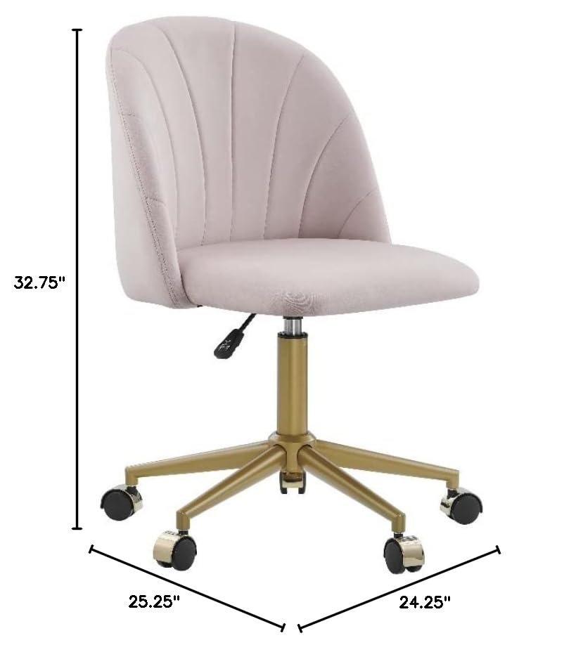 Pemberly Row Upholstered Adjustable Swivel Desk Chair Gold Legs in Blush Pink