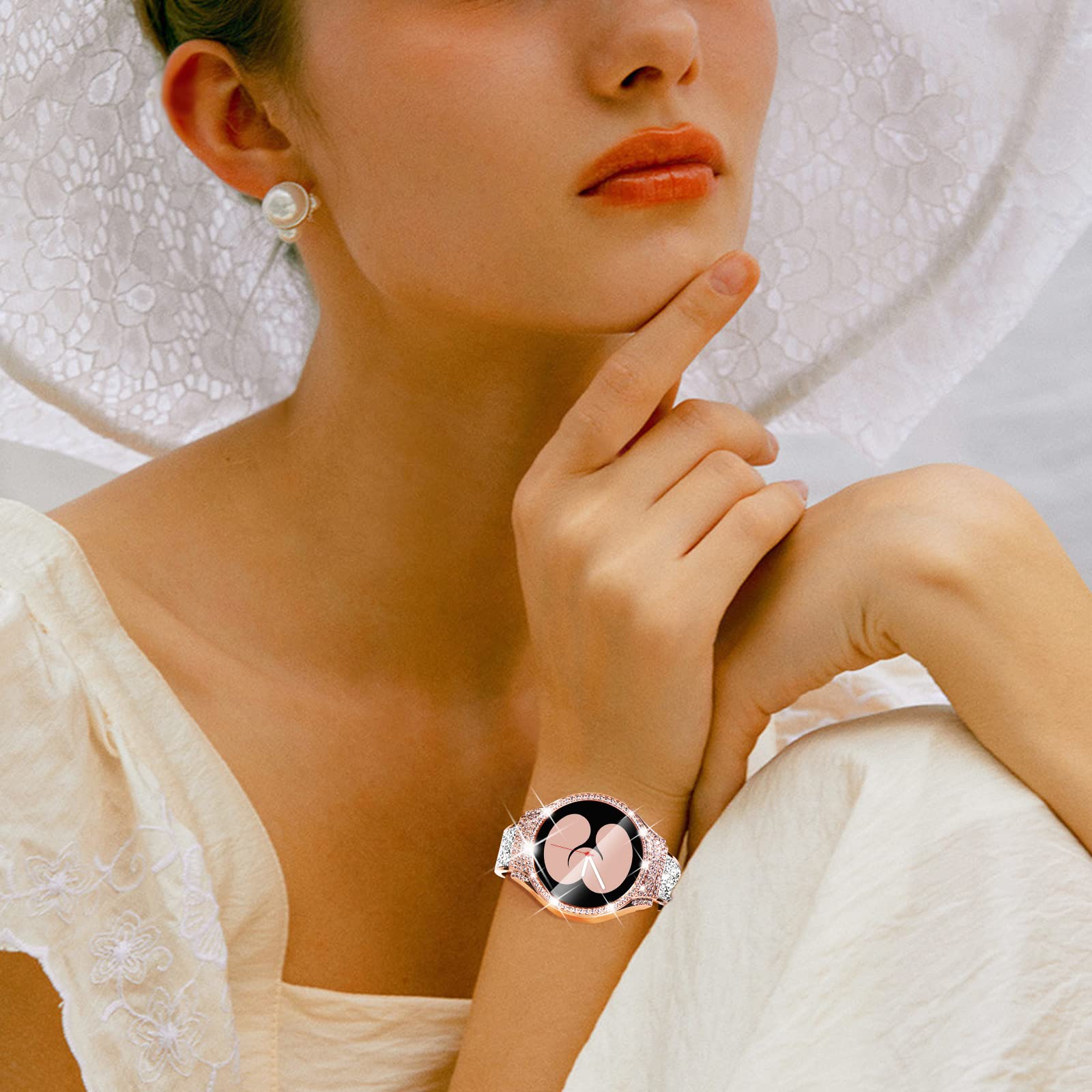 Wingle Bling Galaxy Watch 4 Case Compatible for Samsung Galaxy Watch 4 40mm Screen Protector, 4-Pack Soft TPU Full Protective Cover Crystal Diamonds Bumper Case (Black/Silver/Rose Gold/Pink)
