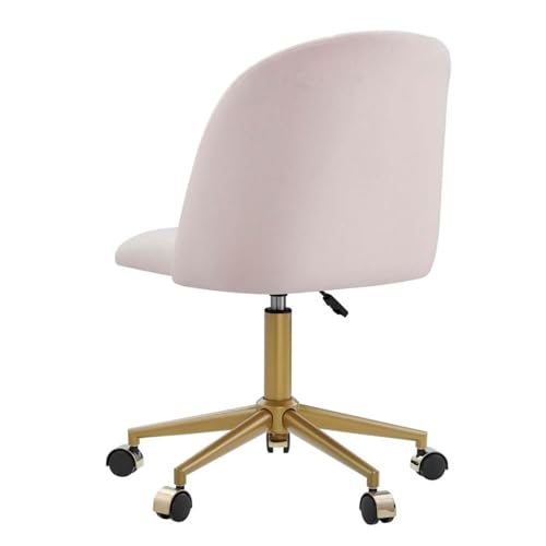 Pemberly Row Upholstered Adjustable Swivel Desk Chair Gold Legs in Blush Pink