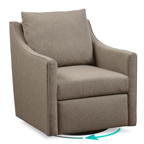 Martha Stewart Modern Swivel Chairs For Living Room, 360 Degree Metal Base Stand, Upholstered Pipped Swivel Accent Chair, Removable Pillow And Cushion Bedroom Armchair, Pre Assembled - Taupe Christian